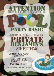 Army Pool Party Birthday 5x7 | Corjl